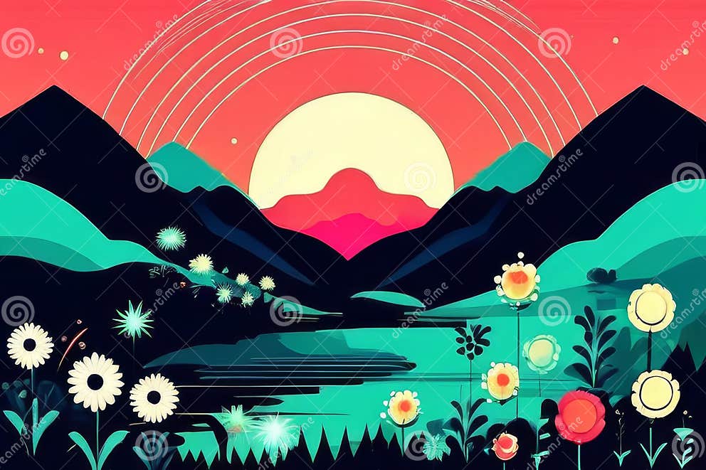 Sun is Setting Over a Mountain Range with Mountains in the Foreground ...