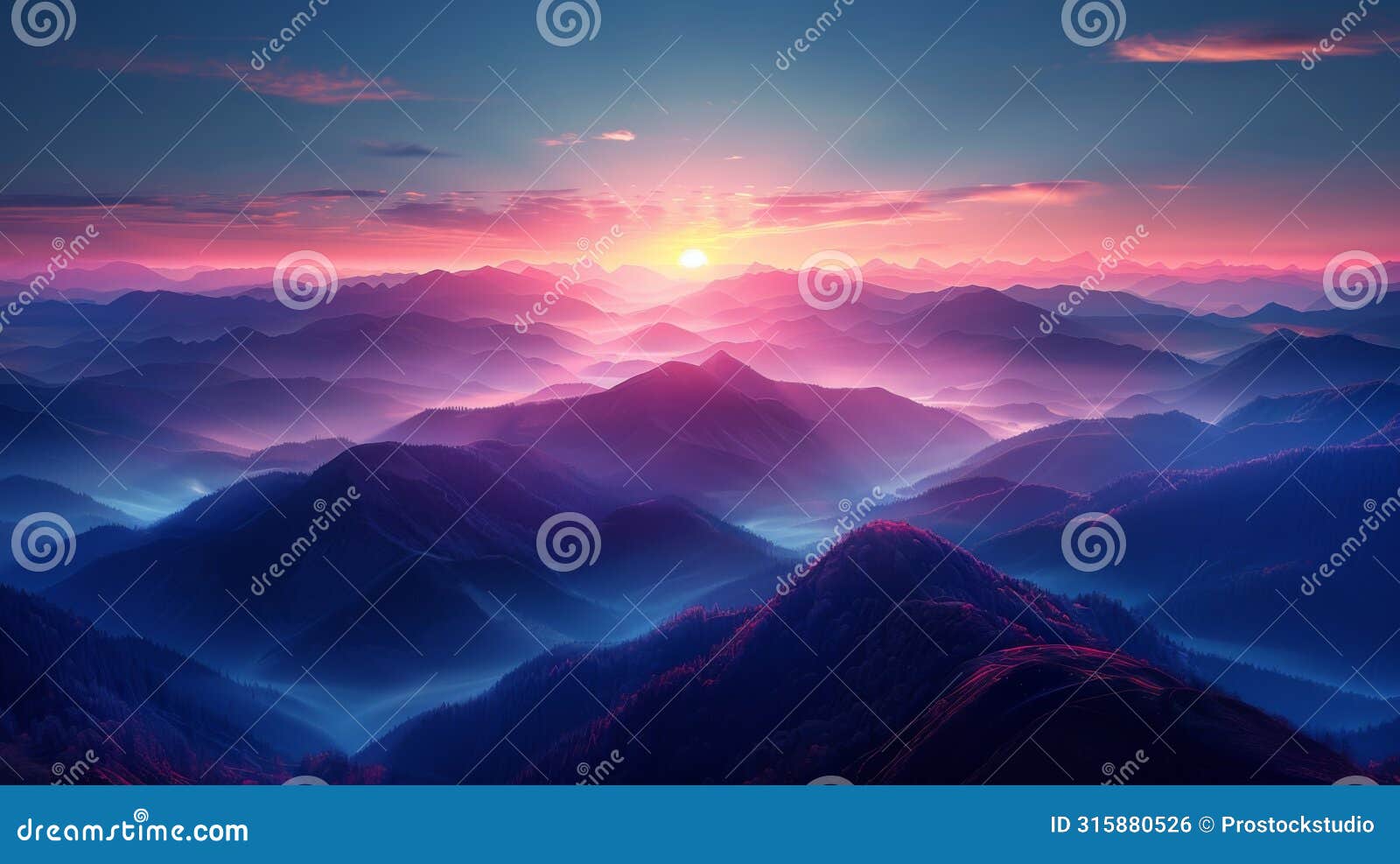 Sun Setting Over Mountain Range Stock Photo - Image of purple, orange ...