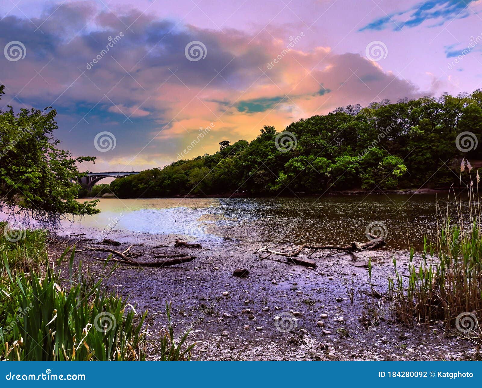 Sun Setting Over a Mountain by the Raritan River Stock Photo - Image of ...