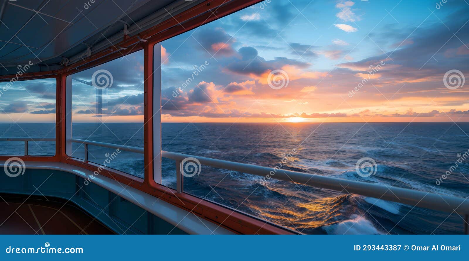 The Sun is Setting Over the Ocean As Seen from a Ship.Window View from ...