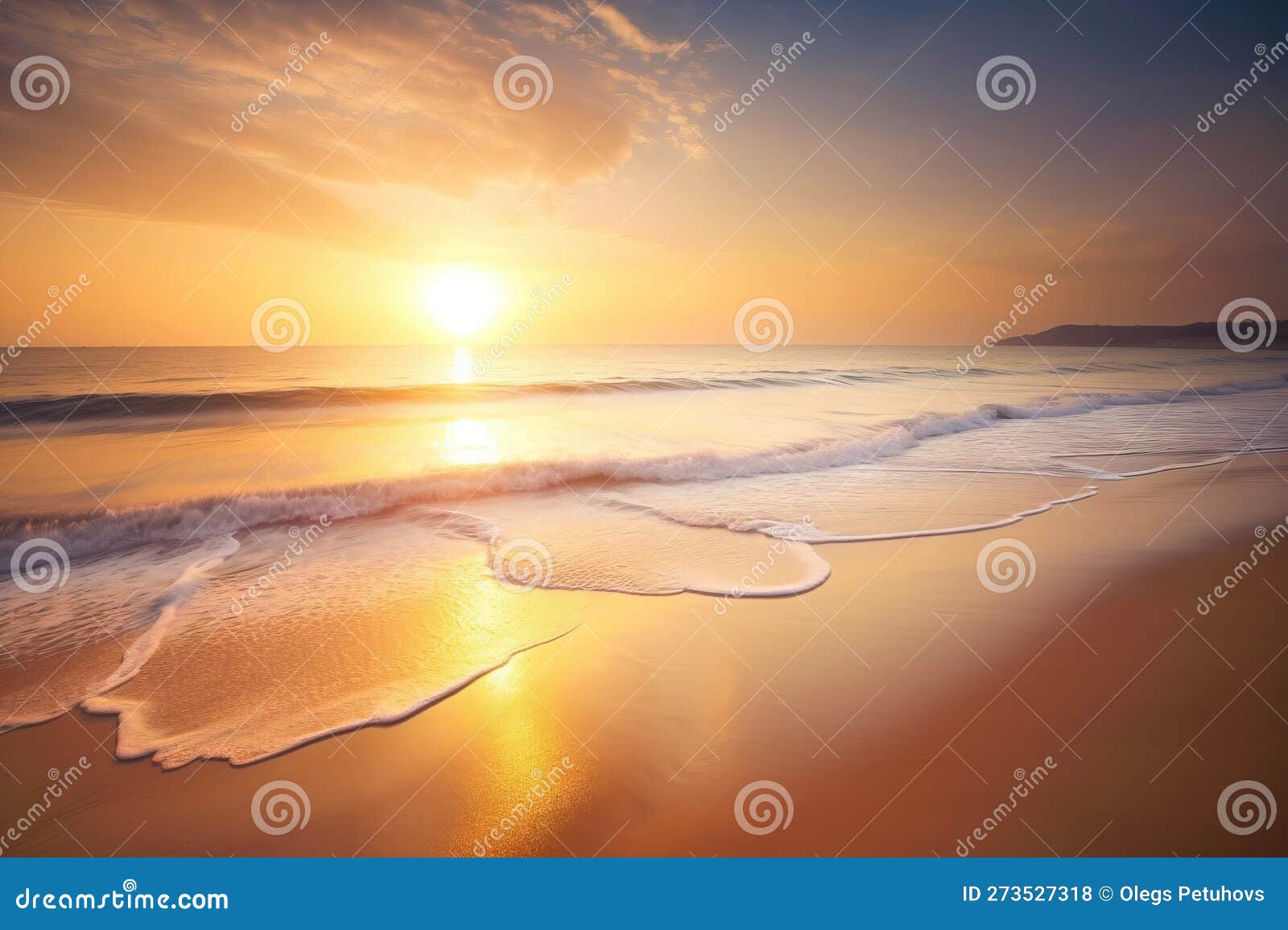 The Sun is Setting Over the Ocean on a Beach with Waves Coming in and ...