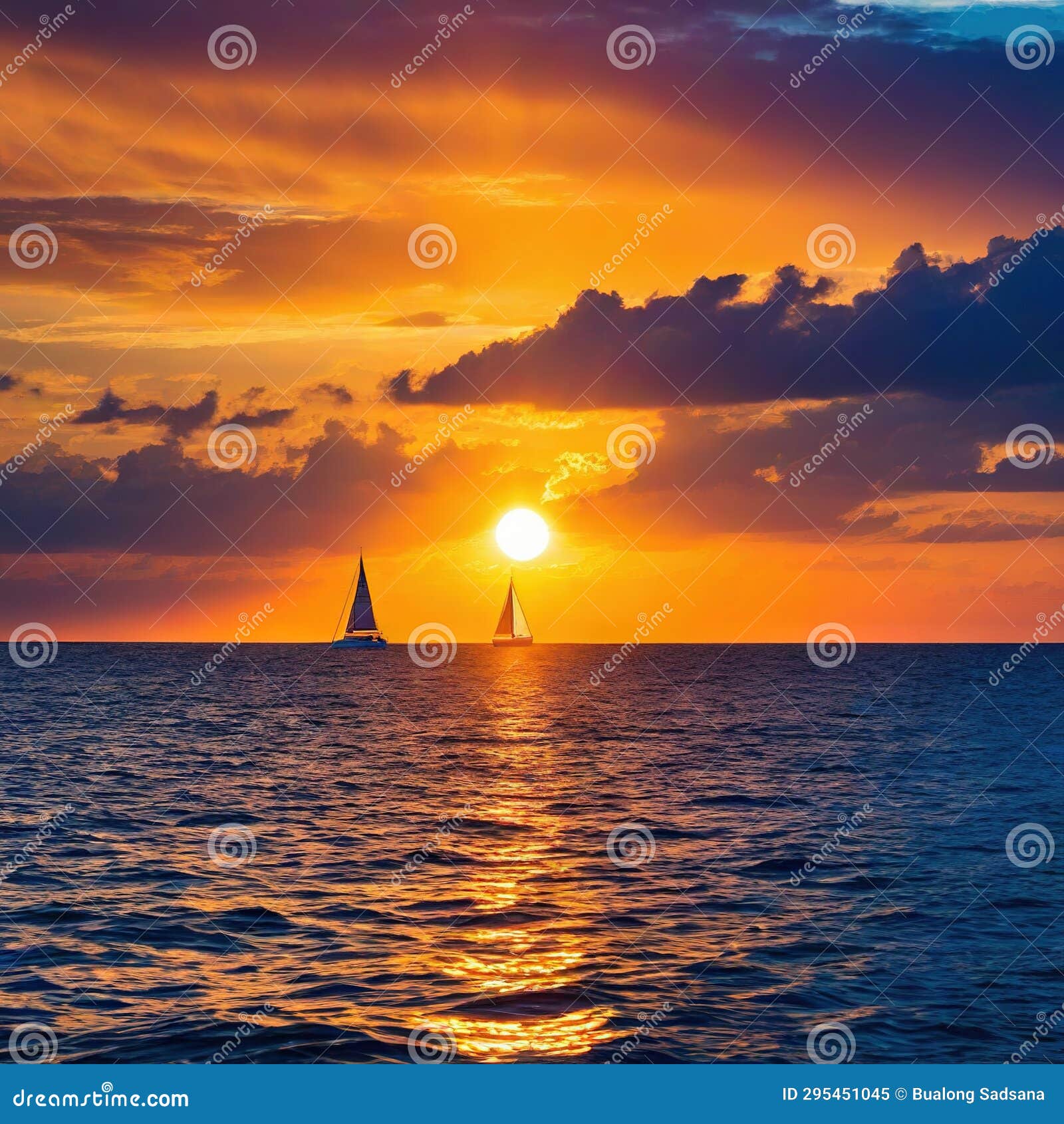 The Sun is Setting Over the Ocean on a Stock Illustration ...