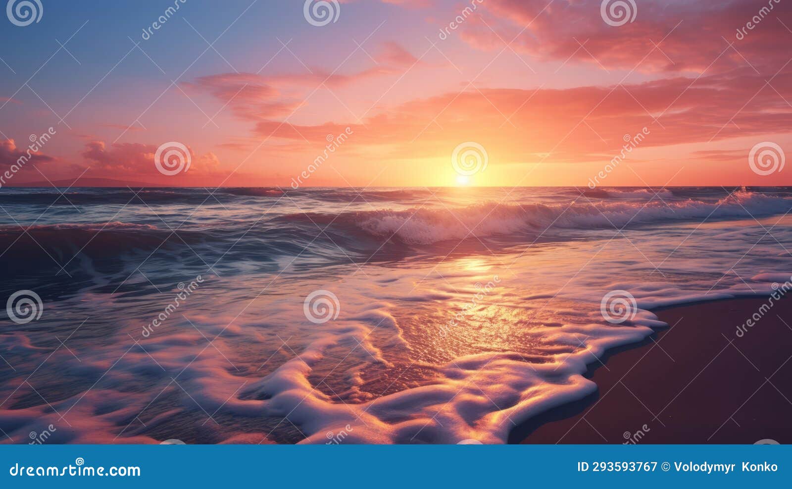 The Sun is Setting Over the Ocean Waves Stock Illustration ...