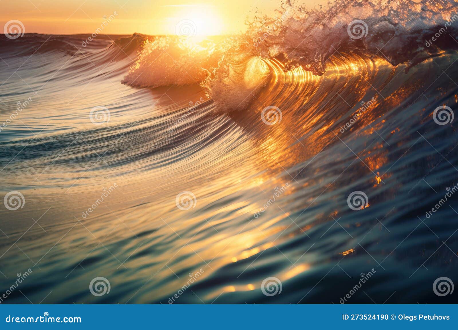 The Sun is Setting Over the Ocean Waves in the Ocean, with a Wave ...