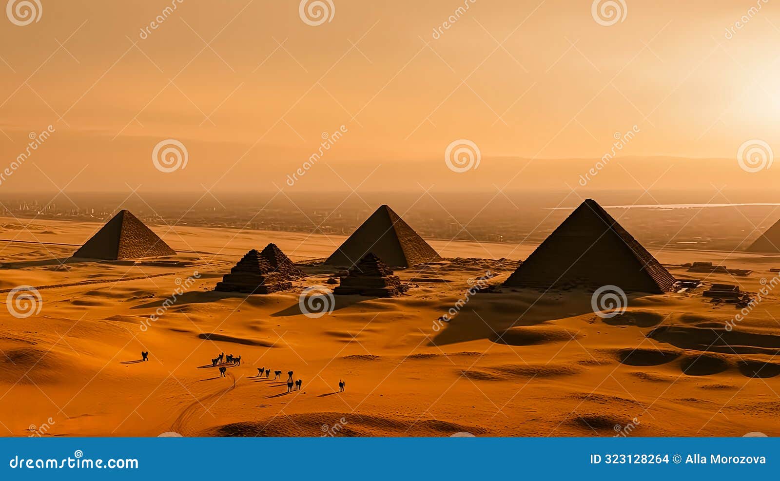 The Sun is Setting Over the Pyramids of Egypt. Stock Photo - Image of ...
