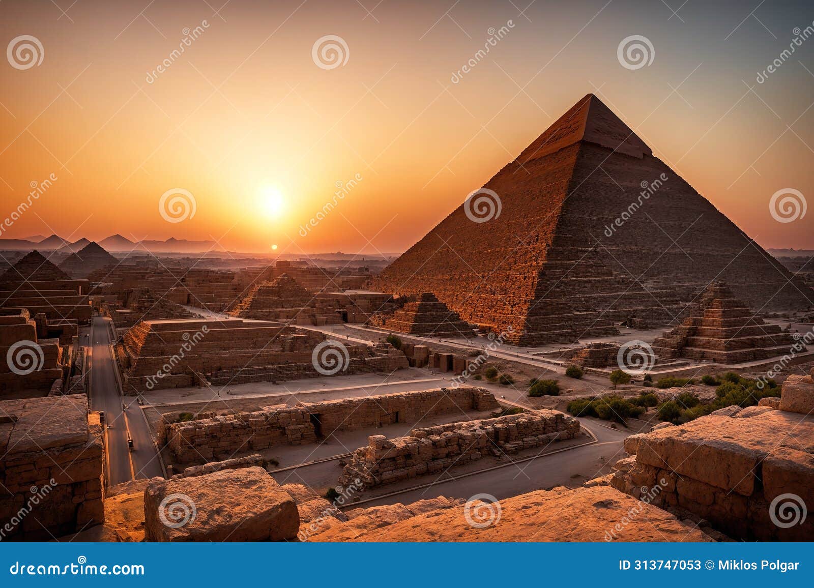 Sun Setting Over the Pyramids in Egypt Stock Image - Image of landmark ...