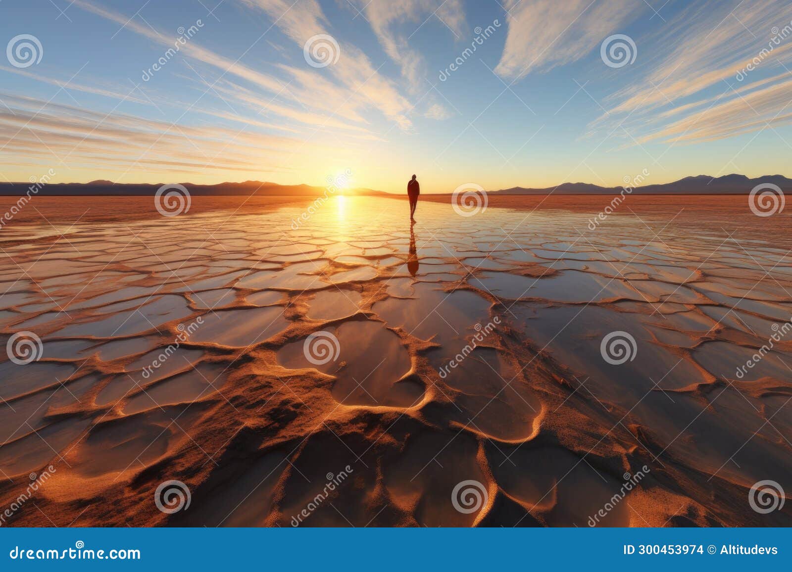 Sun Setting Over a Salt Lagoon, Casting Long Shadows Stock Photo ...