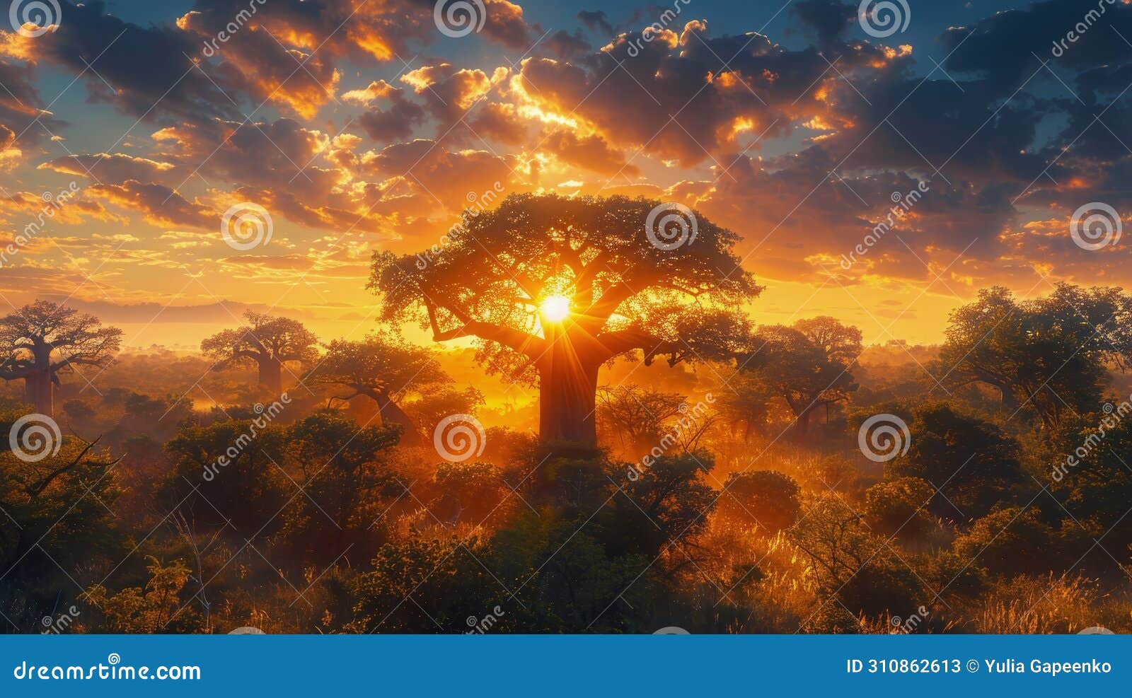 Sun Setting Over Trees in Forest Stock Image - Image of generative ...