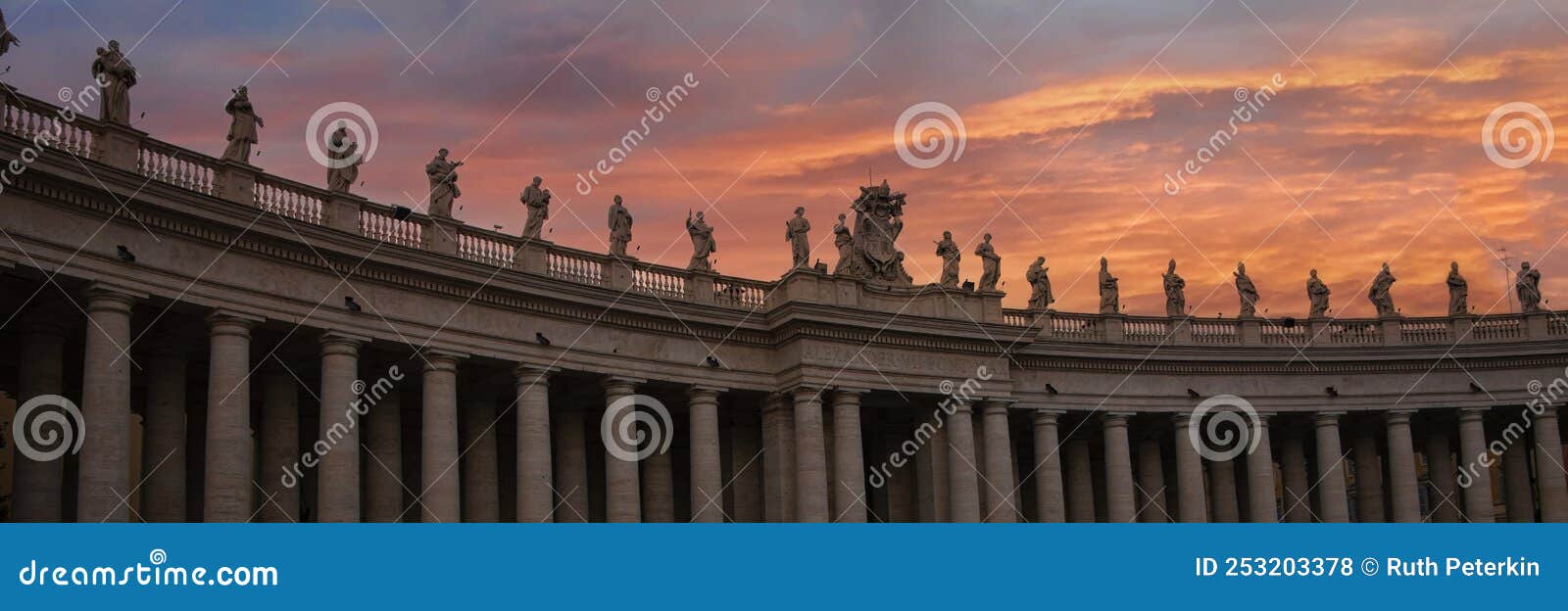 Sun Setting Over The 140 Statues In Vatican City, Rome Stock Photo ...