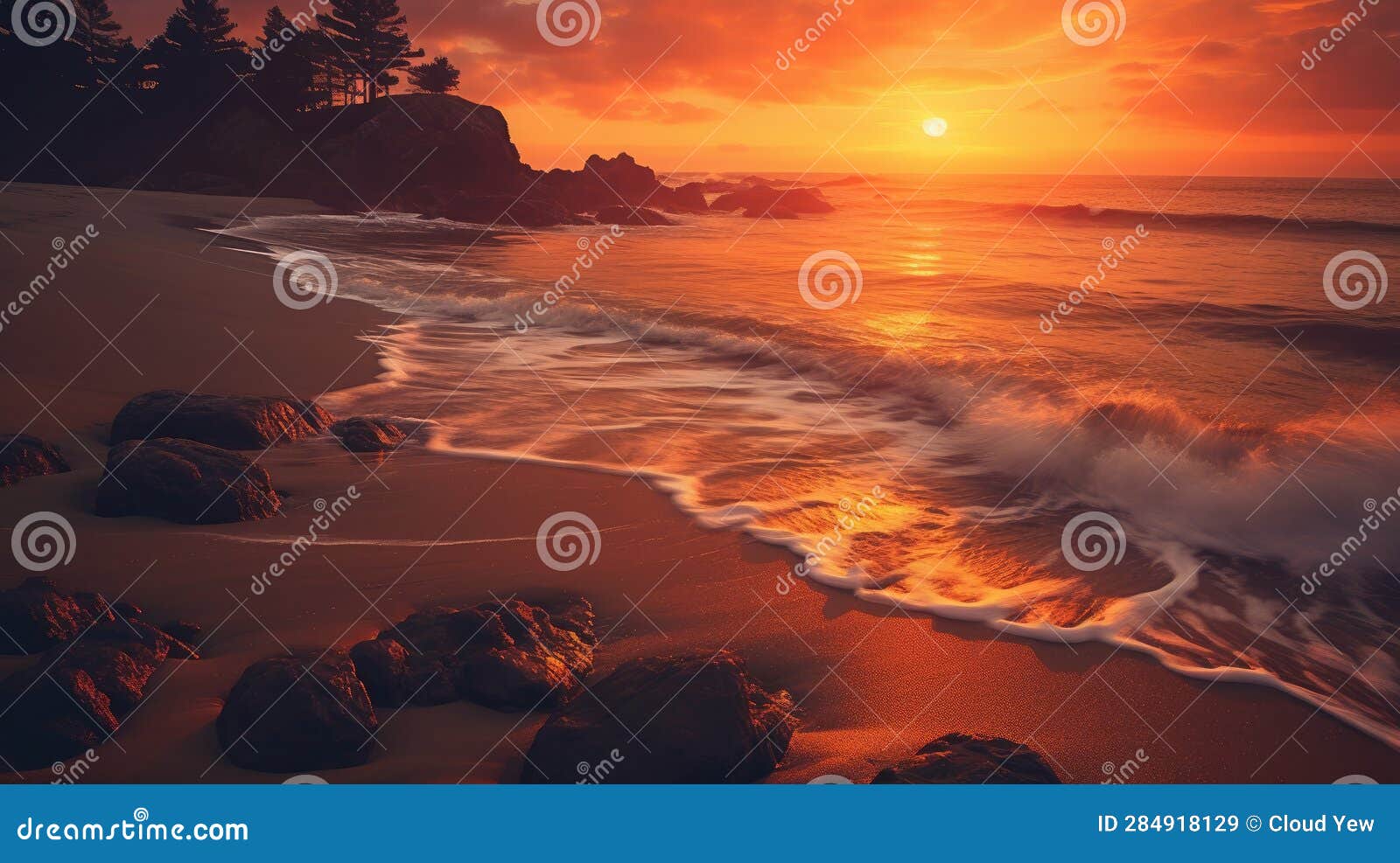 The Sun is Setting Over the Water at the Beach Stock Illustration ...