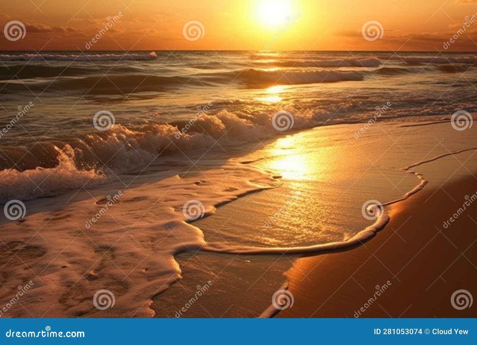 The Sun is Setting Over the Water at the Beach Stock Photo - Image of ...