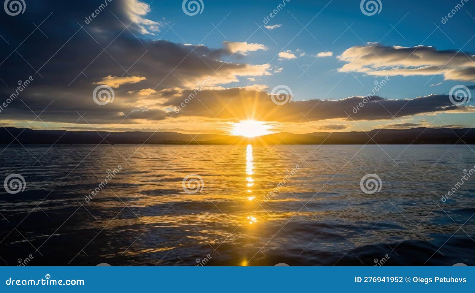 The Sun is Setting Over the Water with Clouds in the Sky Stock ...