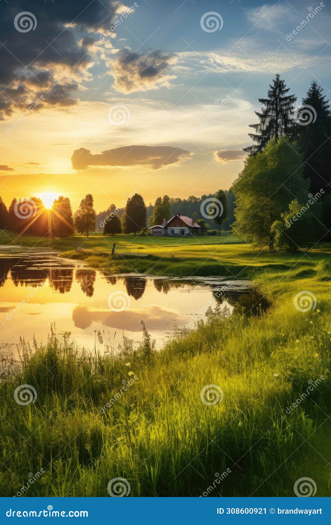Sunset Over a Small Lake stock illustration. Illustration of twilight ...