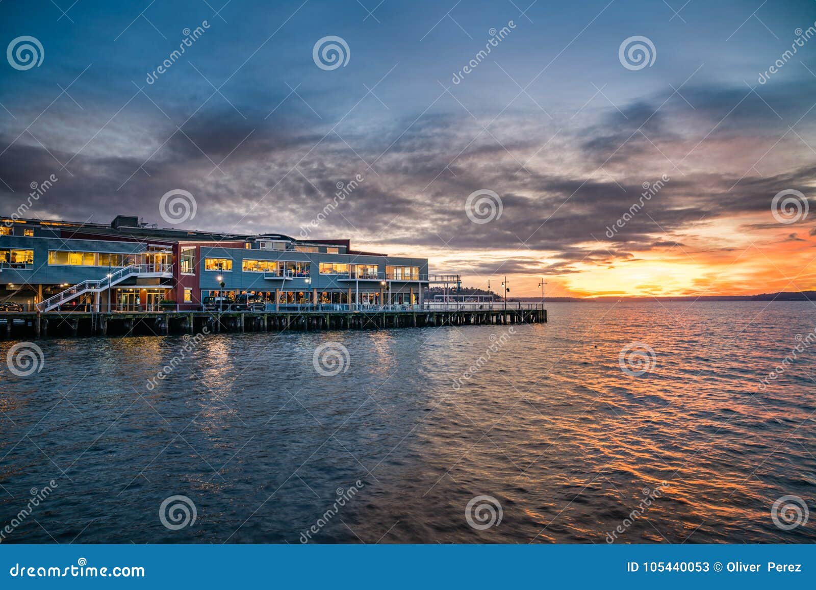 Golden Sunset at Waterfront Pier-3 Stock Image - Image of restaurant ...