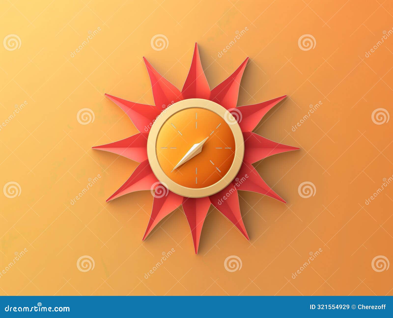 Sun-shaped Compass on Orange Background Stock Image - Image of yellow ...