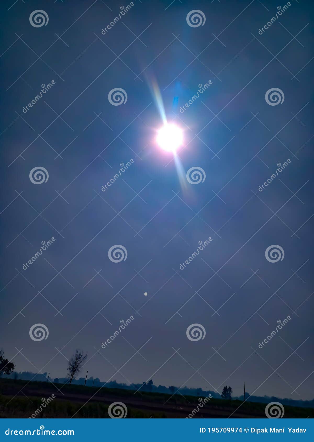 Sun Shine in the Sky in Noon with Moon. Sky is Looking Blue Stock Photo ...