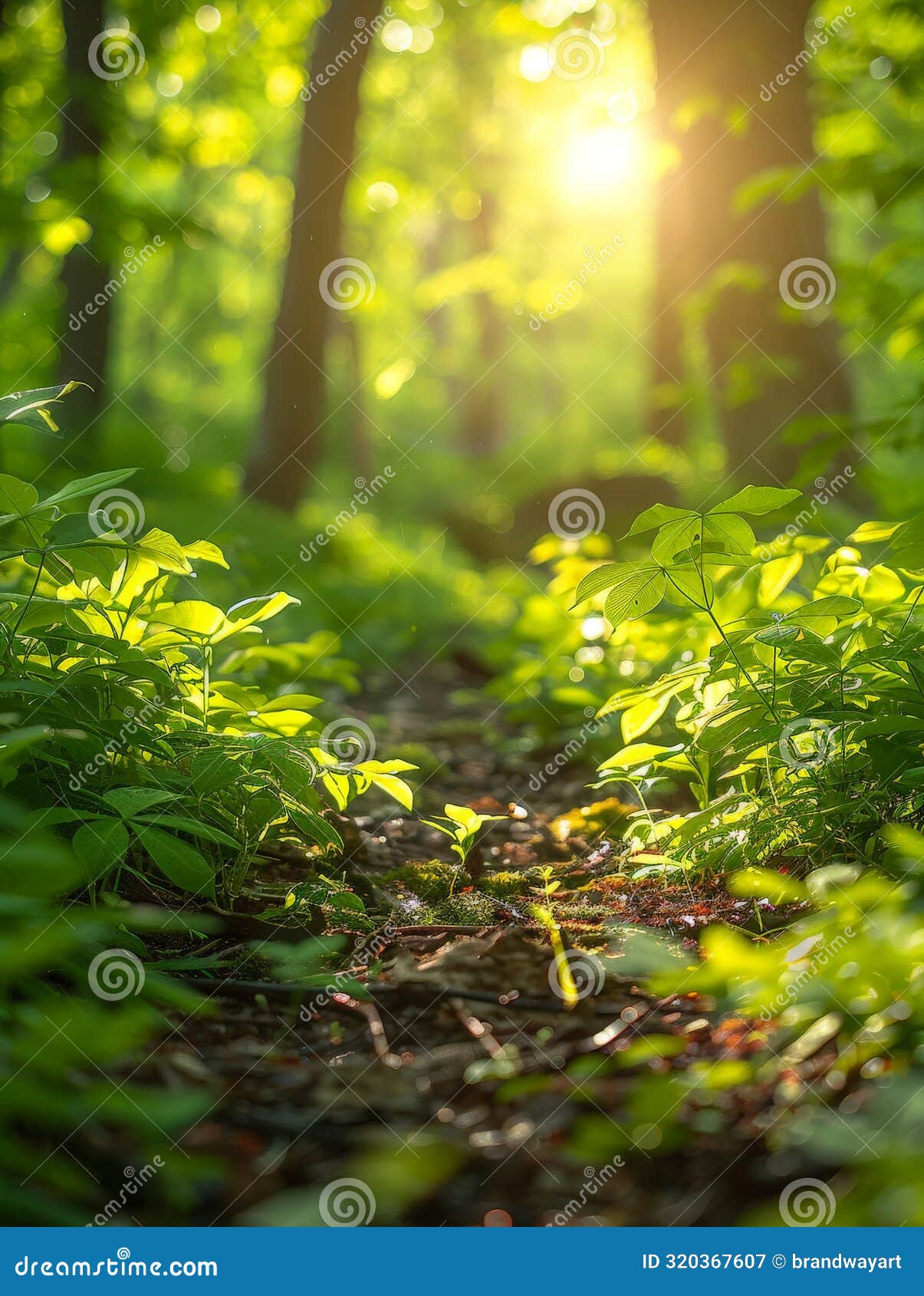 Sunlight Filtering through Trees in Forest Stock Illustration ...