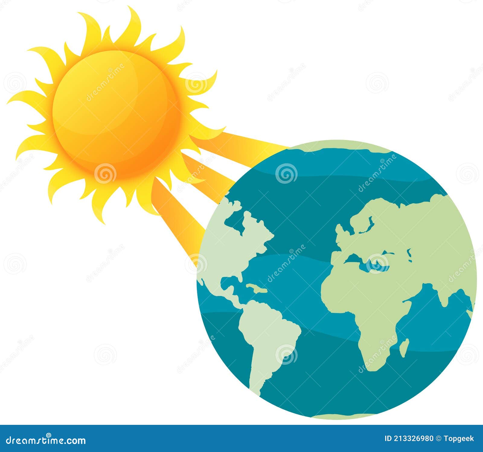 Sun Shines Rays on Planet and Heats it. Global Warming and ...