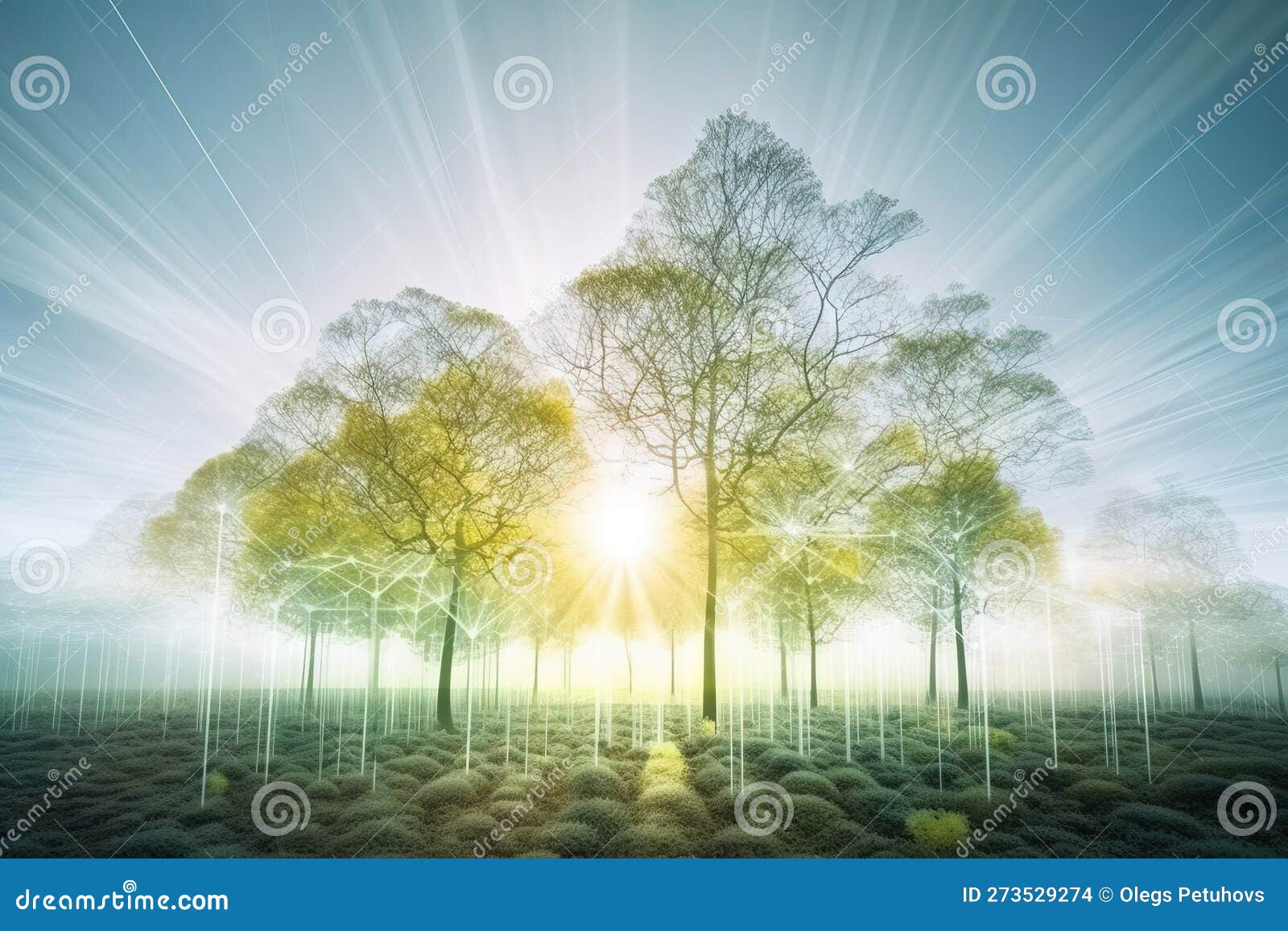 The Sun Shines through the Trees in a Forest Filled with Grass and ...