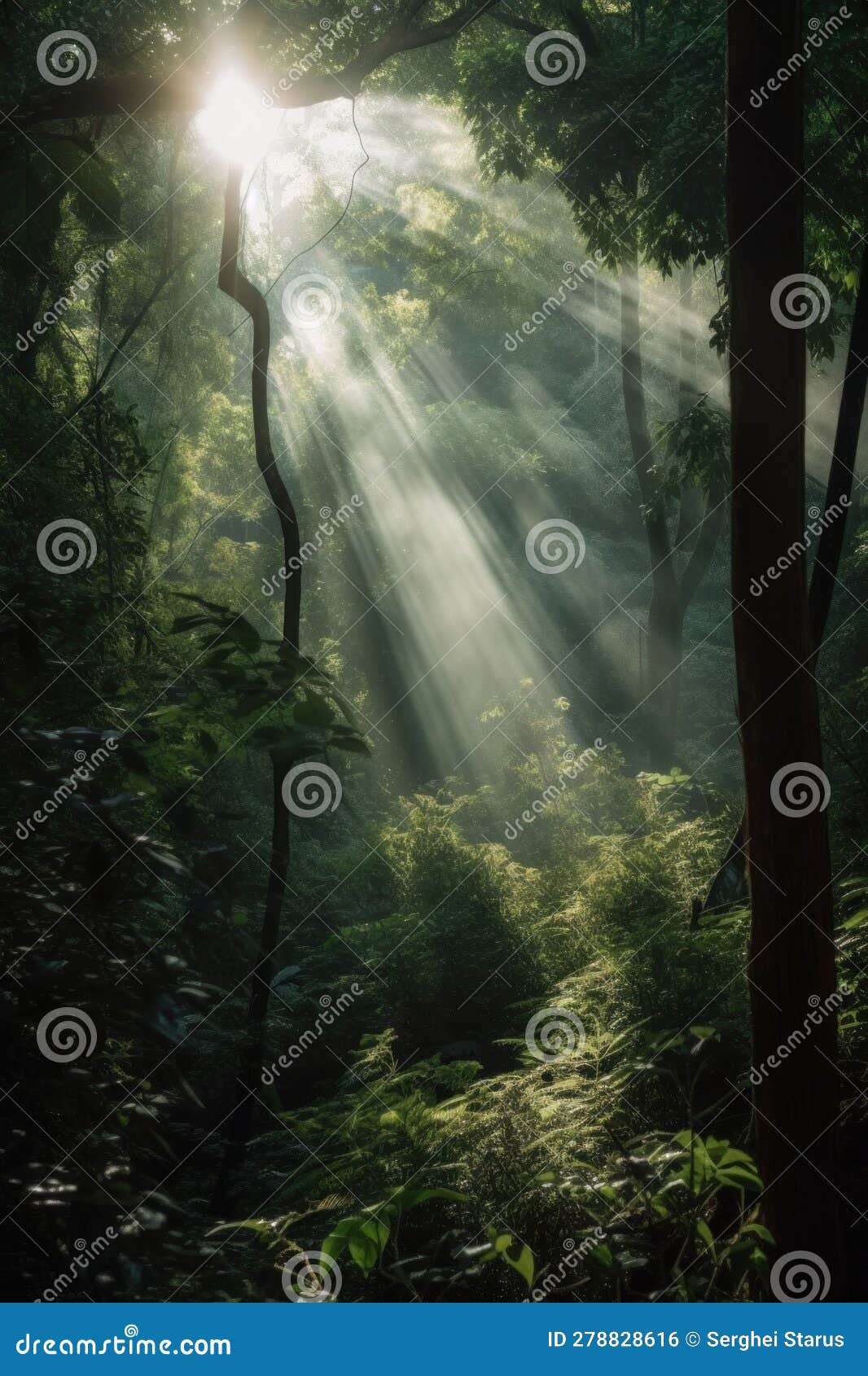 The Sun Shines through the Trees in the Forest. Generative AI Image ...