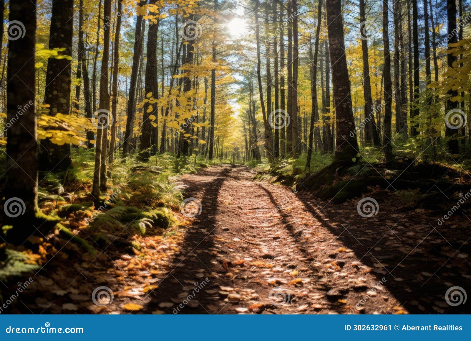 The Sun Shines through the Trees on a Path in the Forest Stock ...