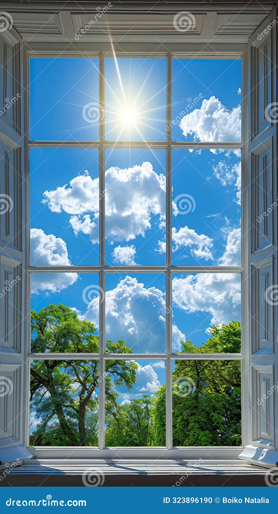 Sun Shines through Window with Trees in the Background Stock Photo ...