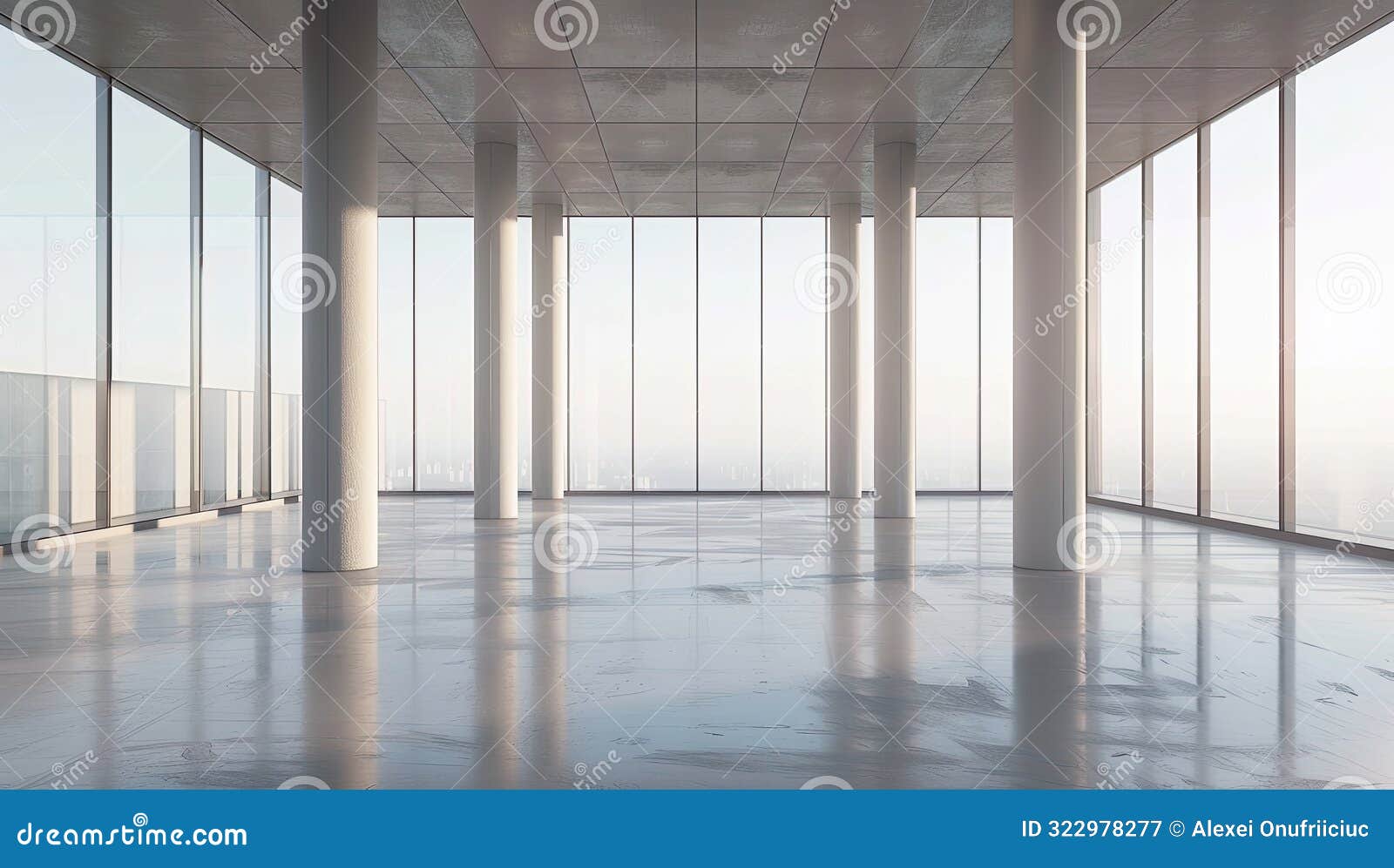 Sun Shines through Windows of Empty Office Building Stock Illustration ...