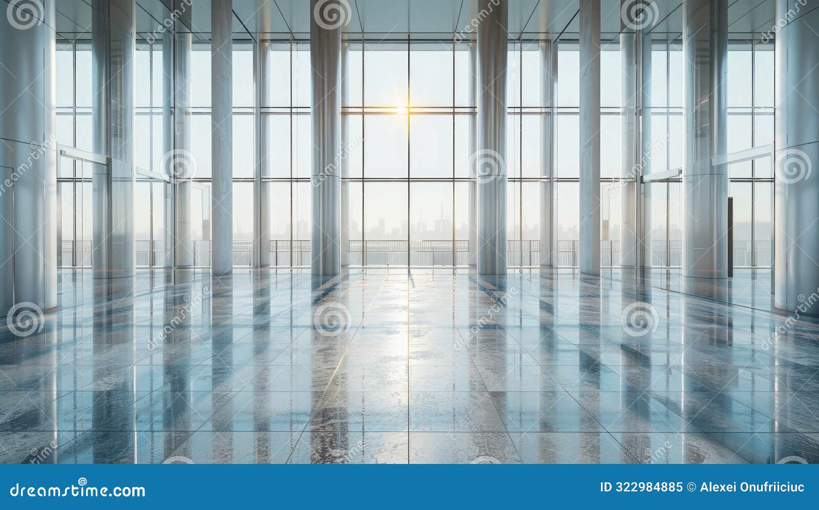 Sun Shines through Windows of Empty Office Building Stock Image - Image ...
