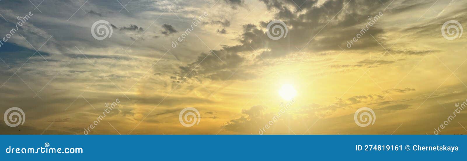Sun Shining on Beautiful Cloudy Sky at Sunset, Banner Design Stock ...