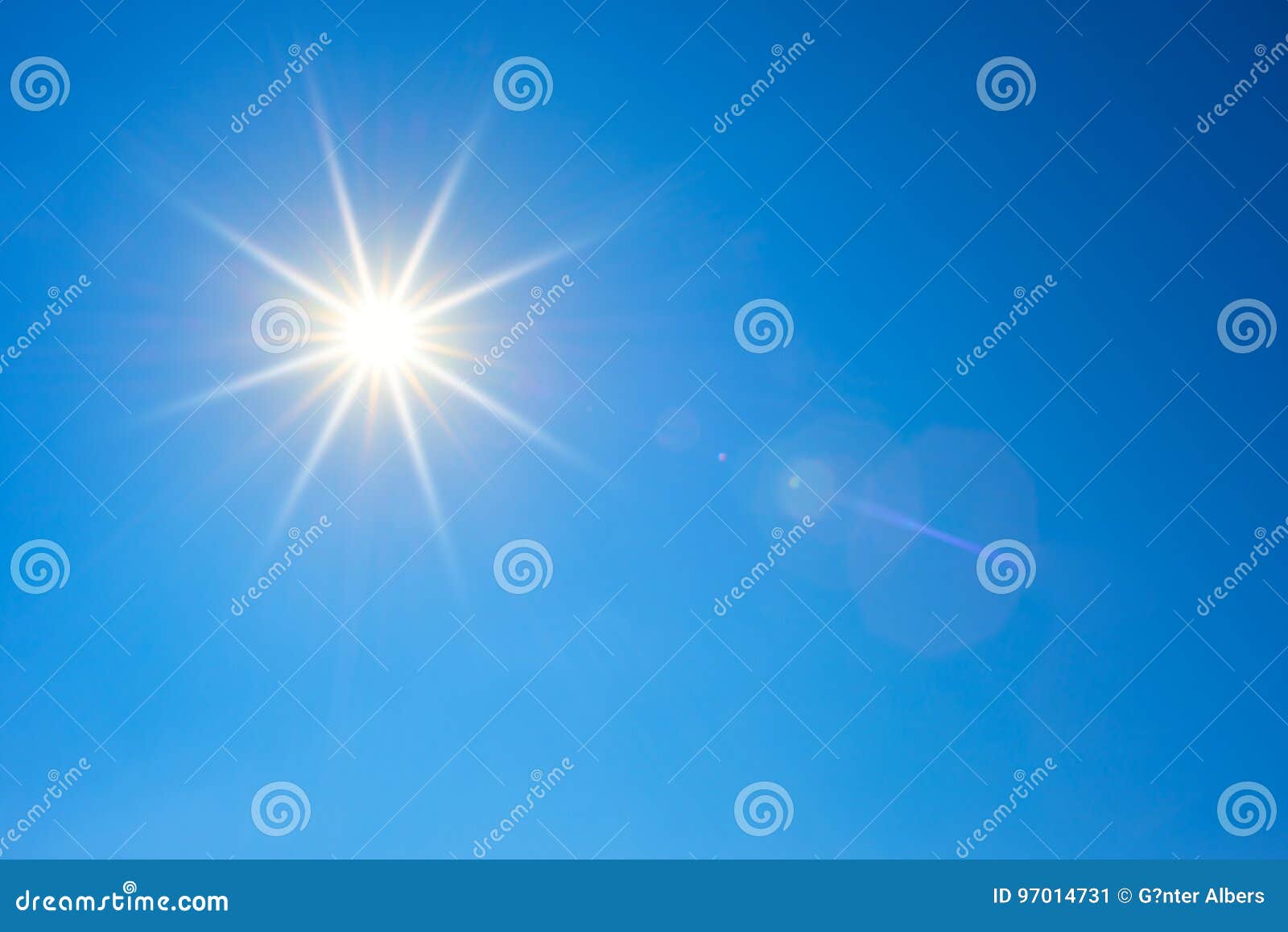 Sun in blue sky stock image. Image of clear, heaven, sunbeam - 97014731