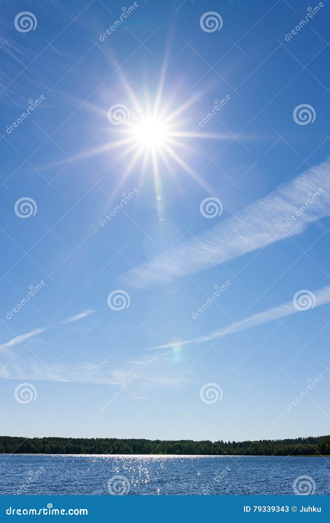 Sun Shining Blue Sky Over Lake Stock Image - Image of lake, clear: 79339343