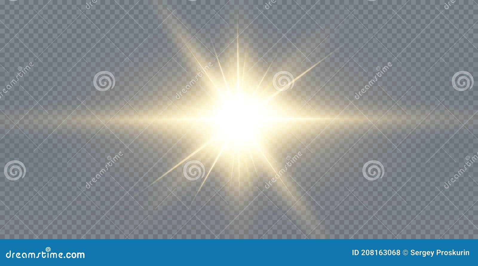 The Sun Is Shining Bright Light Rays With Realistic Glare Cartoon ...