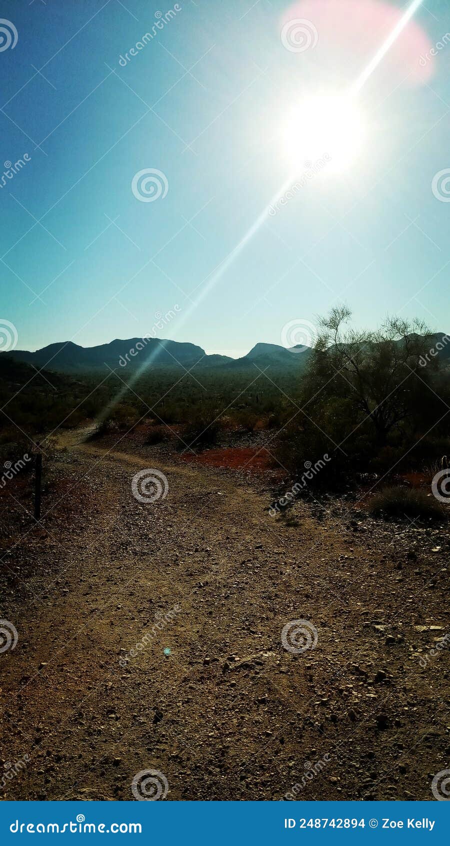 Sun Shining Bright and Mountains in the Distance Stock Photo - Image of ...