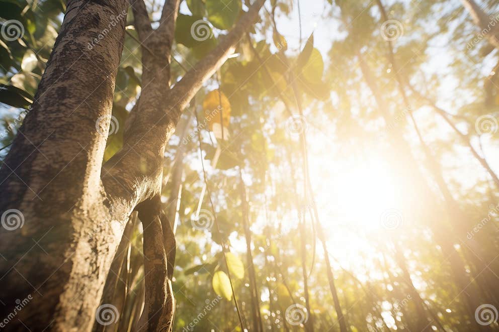Sun Shining through a Canopy of Rubber Trees Stock Photo - Image of ...