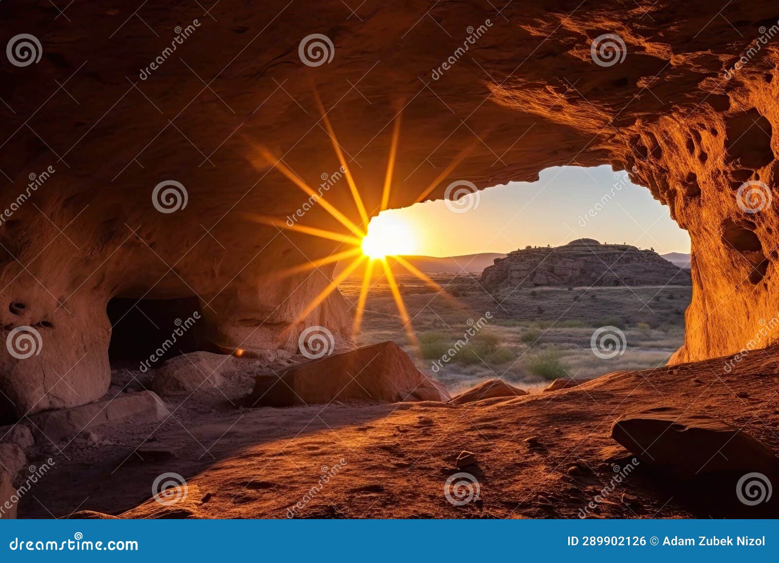 Sun shining through a cave stock illustration. Illustration of ...