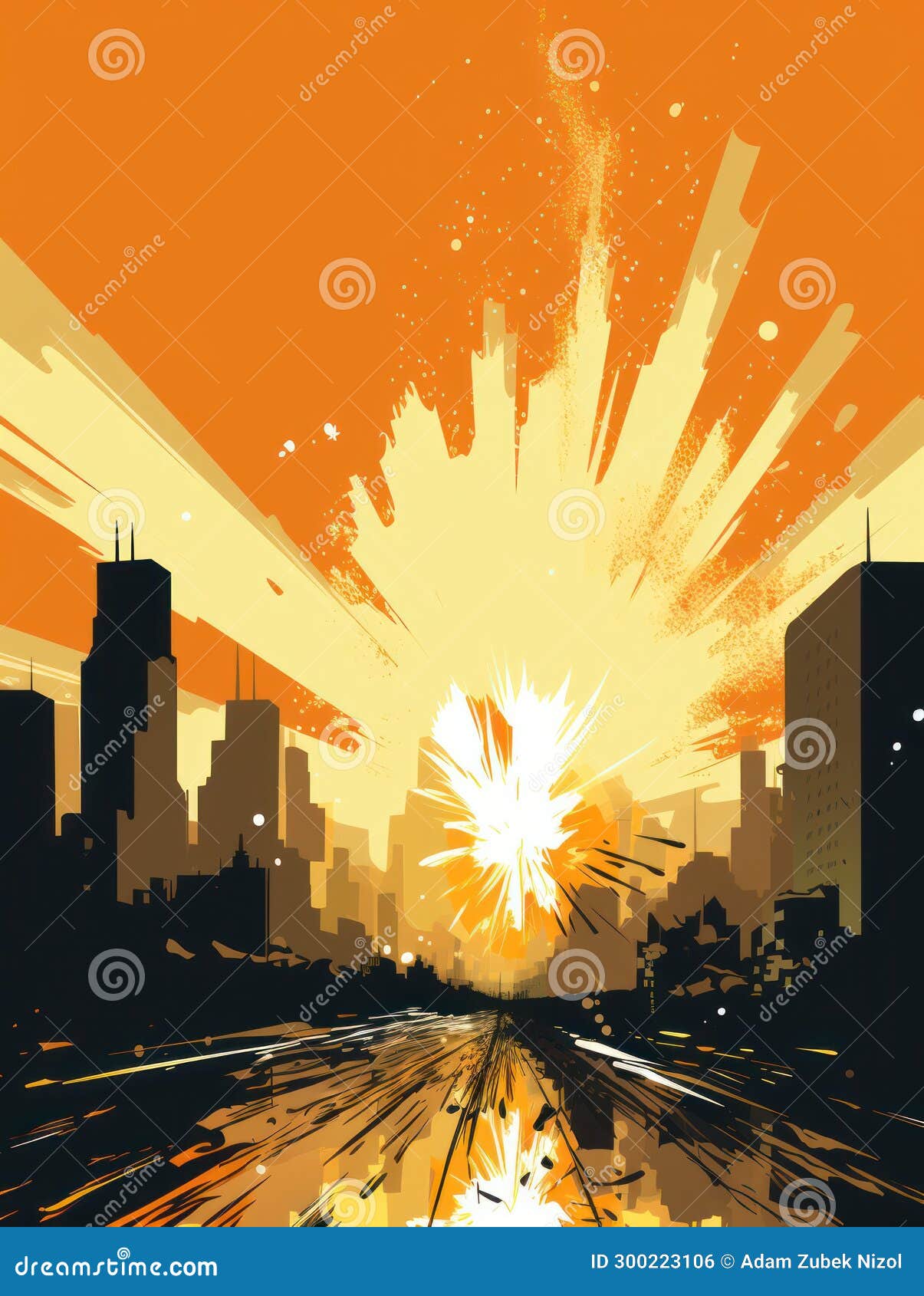 A Sun Shining through the City Stock Illustration - Illustration of ...