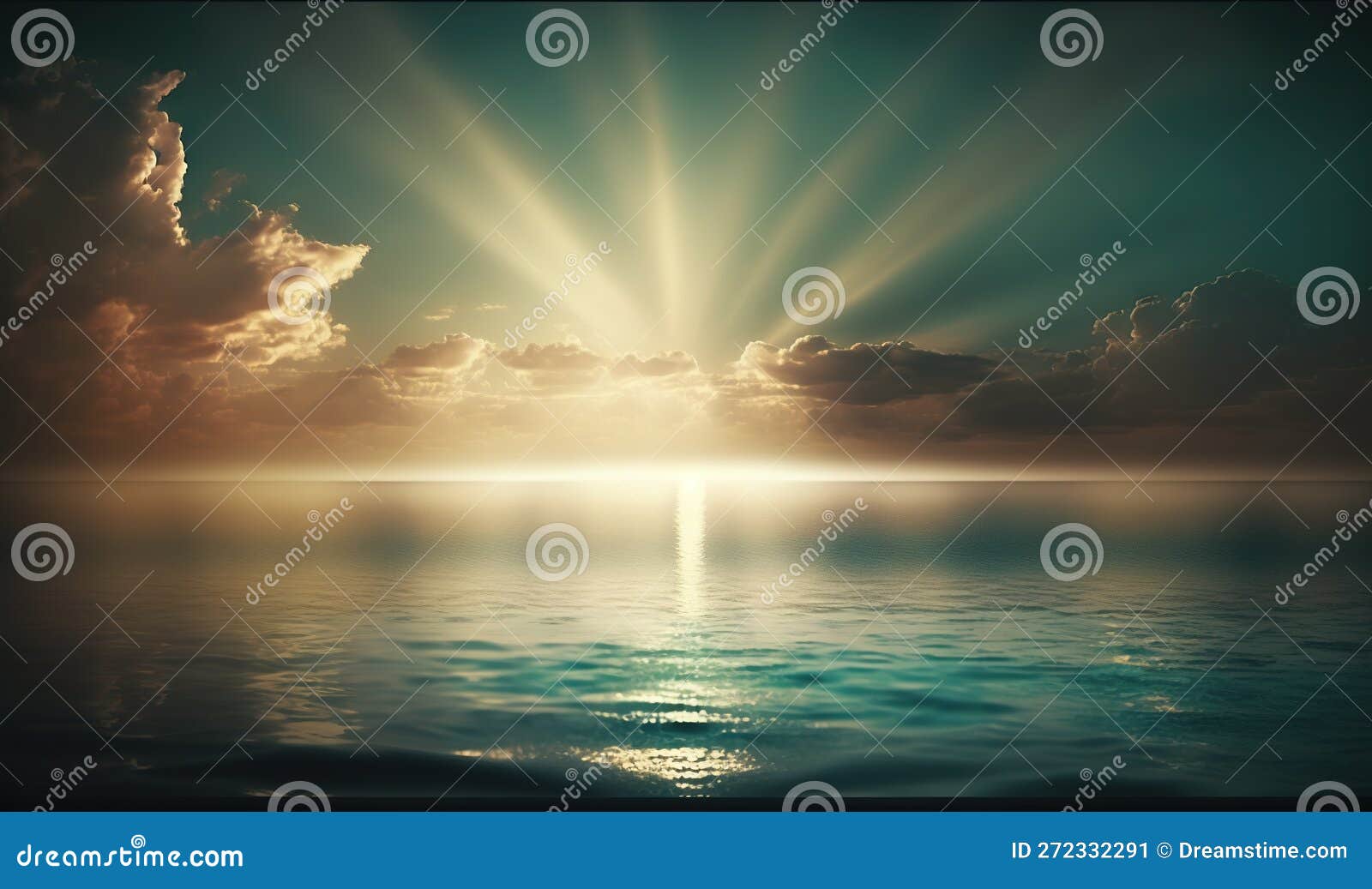 The Sun is Shining through the Clouds Over the Ocean Water Stock ...