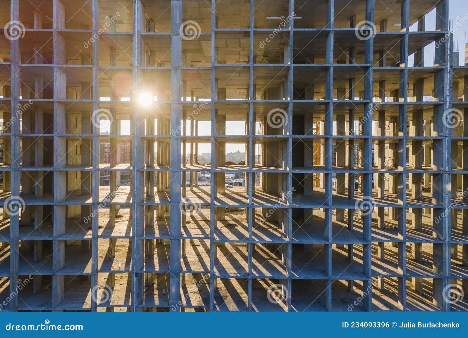 Sun Shining through the Concrete Cells on the Construction Site Stock ...