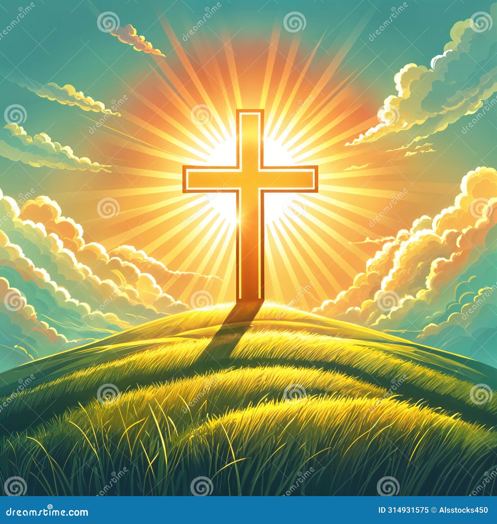 Sun shining through cross stock illustration. Illustration of colorful ...