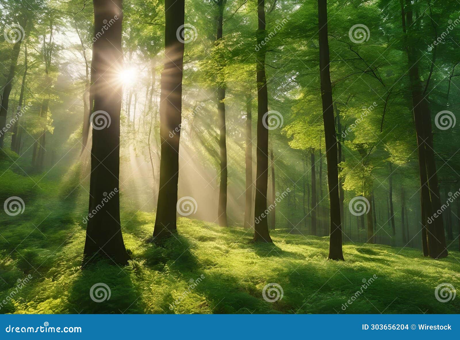 The Sun Shining through the Forest with Moss on it and Light Coming Out ...