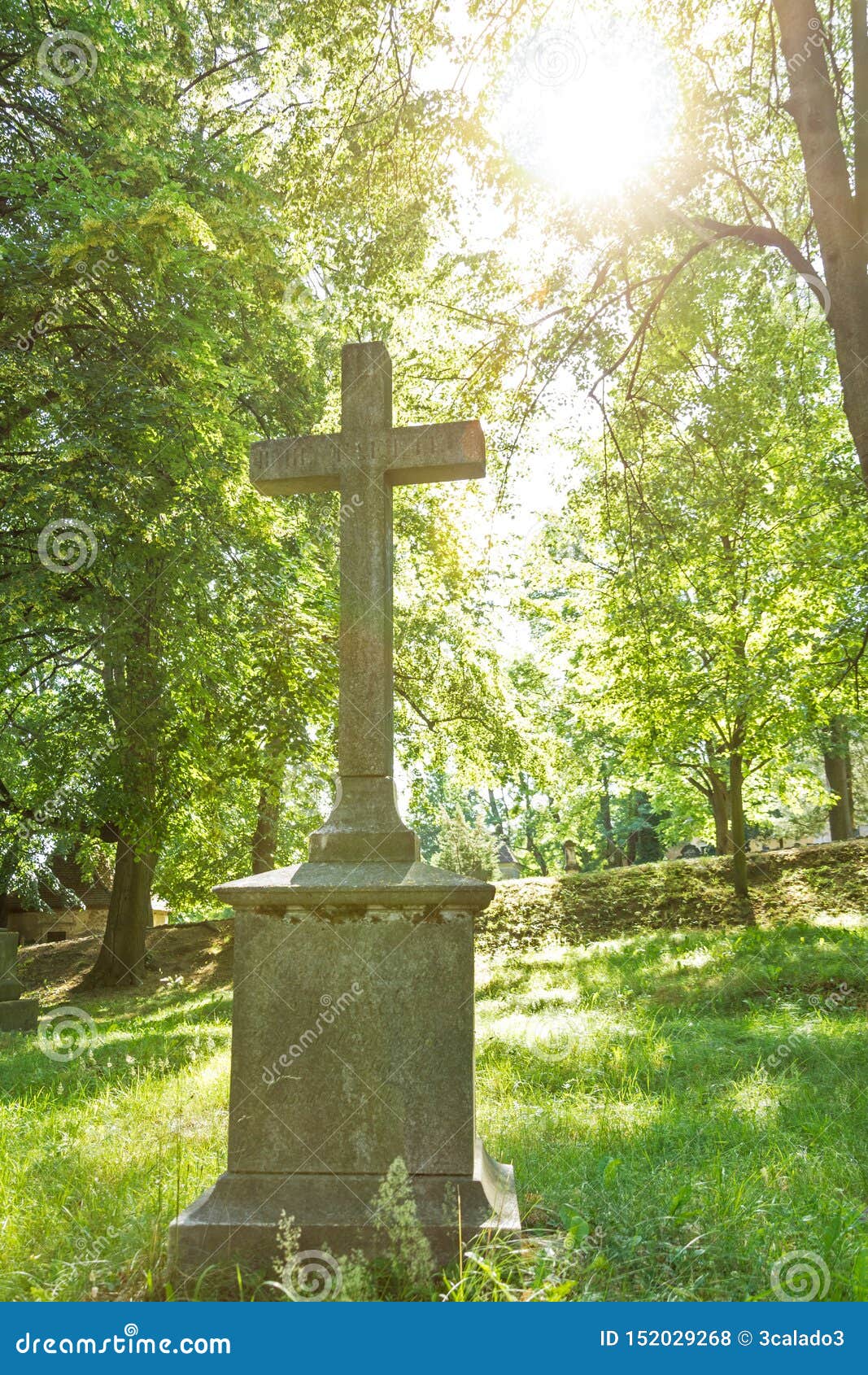 Sun Shining on a Grave Cross at an Old Cemetery Stock Photo - Image of ...