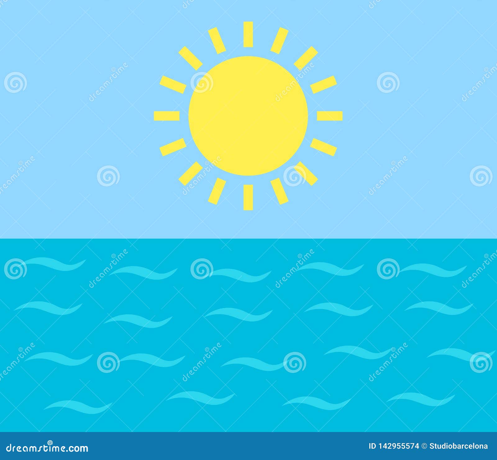 Sun shining over sea stock vector. Illustration of card - 142955574