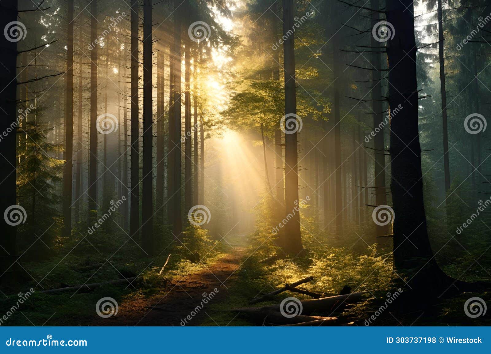 The Sun is Shining through the Trees in the Forest Path Stock ...