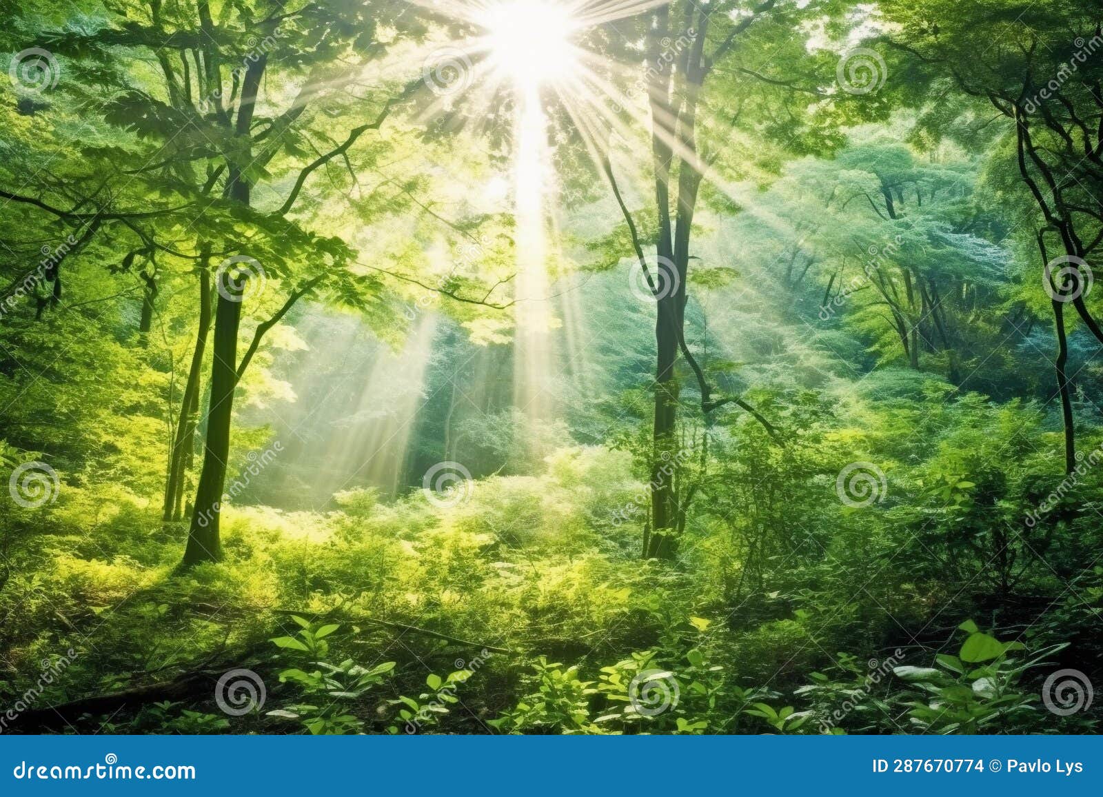 Sun Shinning through the Thick Forest Stock Illustration - Illustration ...