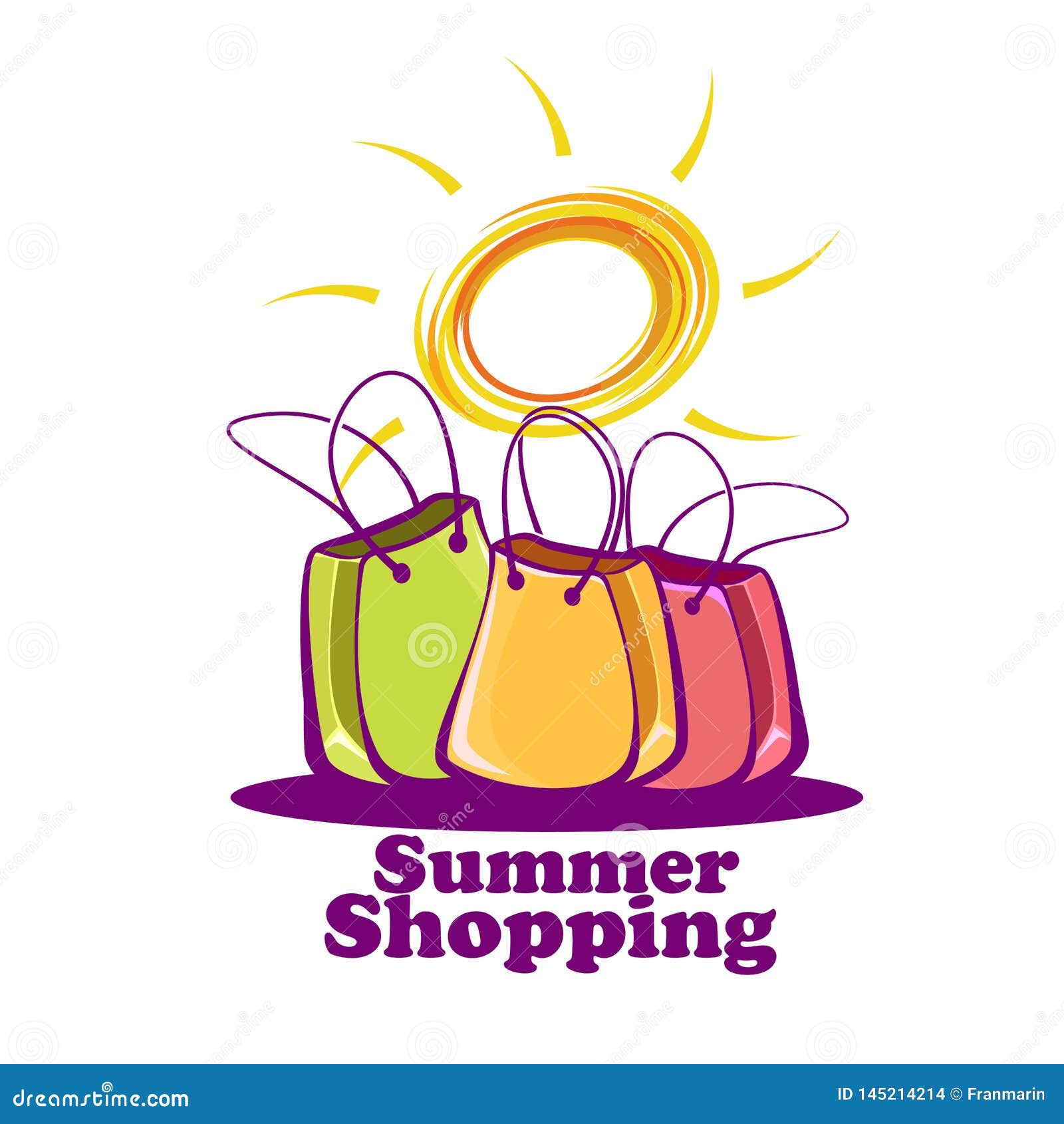 Sun and shopping bags stock vector. Illustration of banner - 145214214