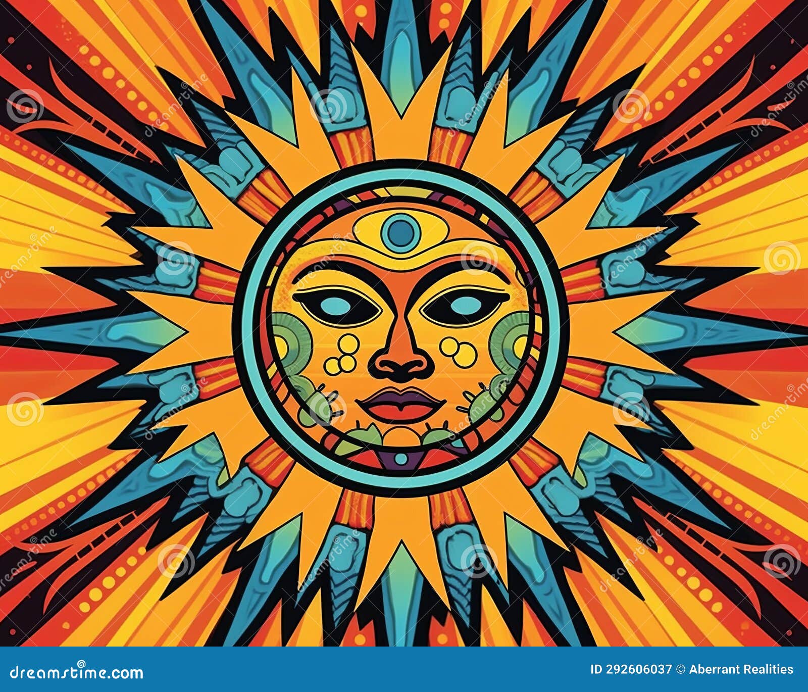 The Sun is Shown in an Abstract Art Style Stock Illustration ...