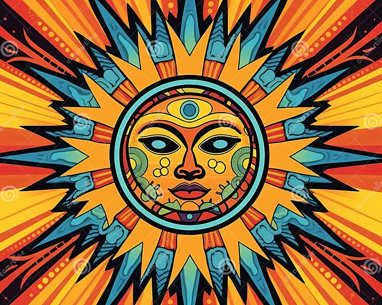 The Sun is Shown in an Abstract Art Style Stock Illustration ...