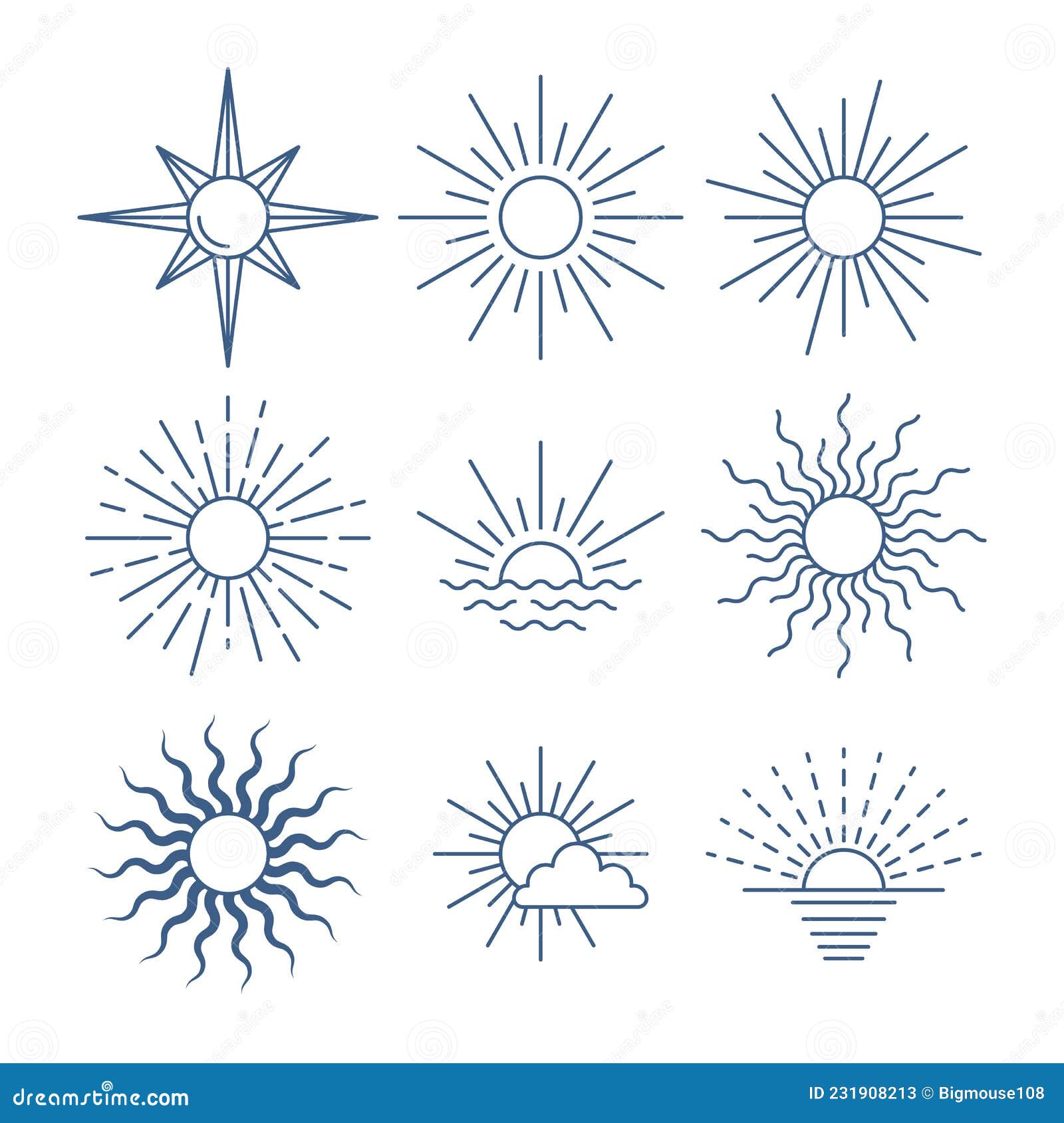 Sun Sign Thin Line Icon Design Templates. Vector Stock Vector ...