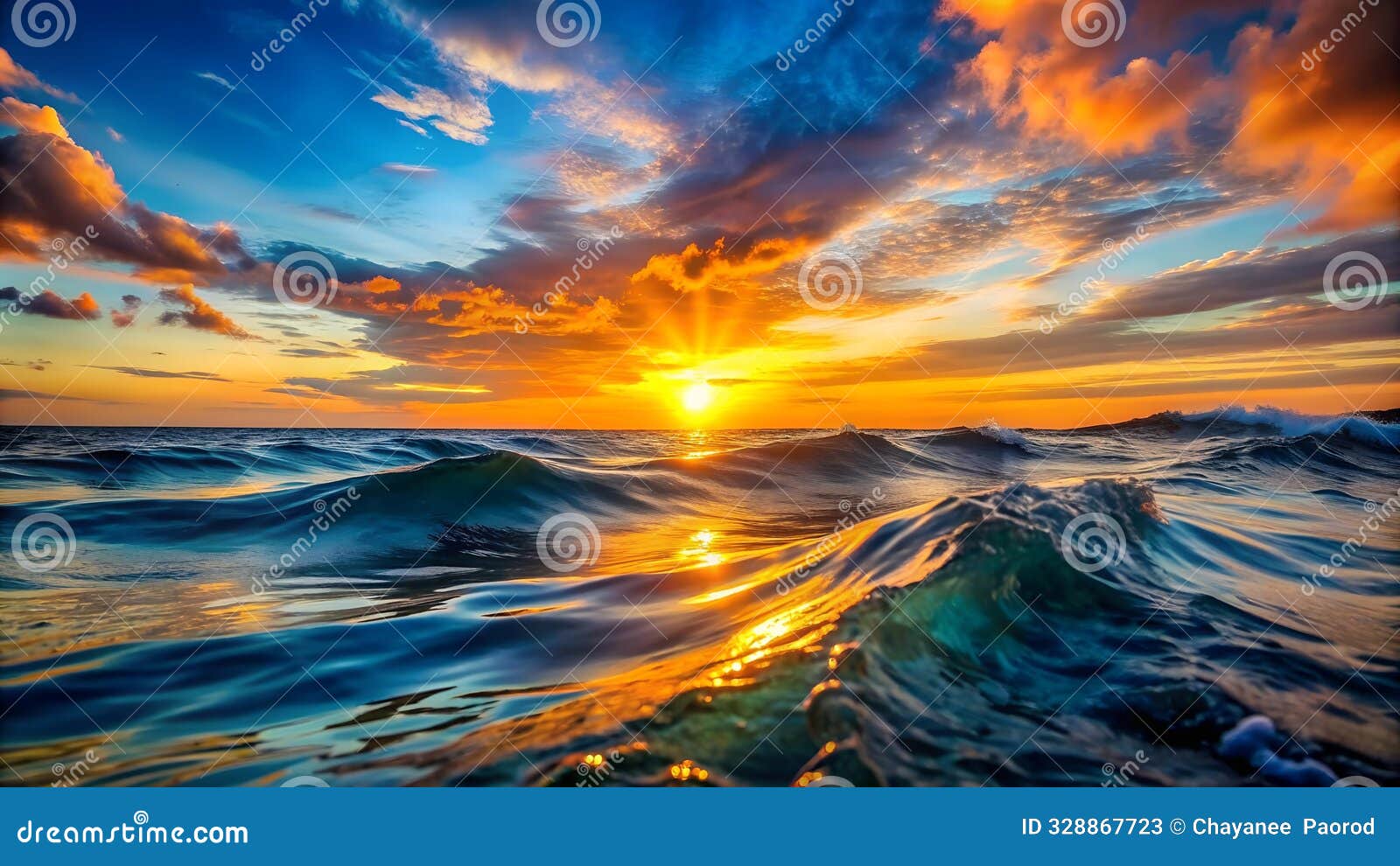 The Sun Sinking Beneath the Waves AI Generated Stock Illustration ...