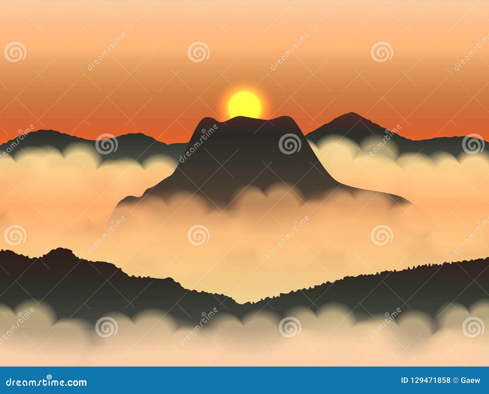 Sun on Sky and Mist in the Mountains. Stock Vector - Illustration of ...